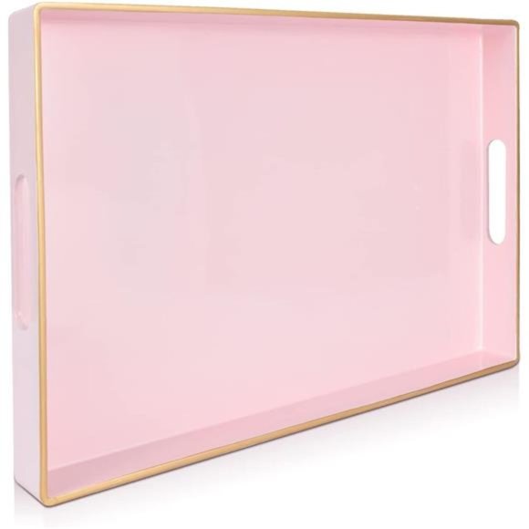 Accents | Pink Serving Tray With Handles Rectangular Tray 157 X 12 X137 ...
